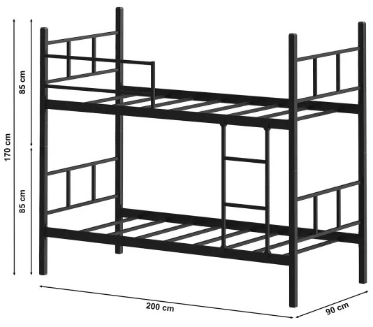 Kovová patrová postel MAVEN 90x200 cm černá nosnost 2x100 kg