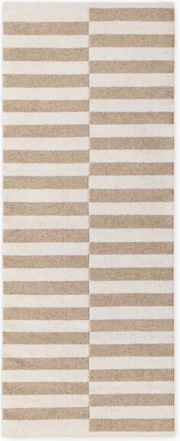 Bílý/světle hnědý oboustranný/ručně tkaný vlněný běhoun 80x200 cm Vika – Hanse Home