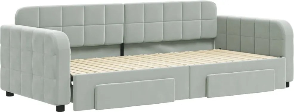 Válenda s přistýlkou a zásuvkami světle šedá 90 x 200 cm samet 3196977