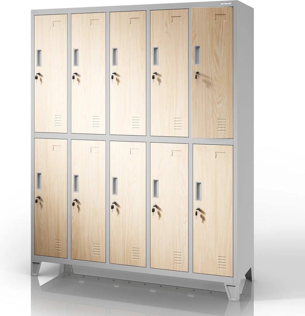 Šatní skříň BOZP 10-dveřová šedá / dub sonoma: Eco Design BARTEK 1360 x 1720 x 450 mm
