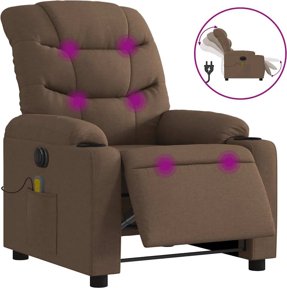 Elektrické masážní polohovací křeslo hnědé textil 3206640