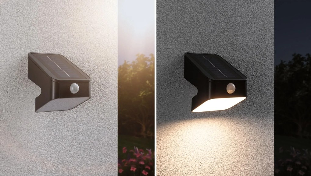 P 94608 Solární LED osvětlení zdí Lesly pohybové čidlo (IR) IP65 hranaté 113x126mm 3000K 5,5W antracit umělá hmota - PAULMANN