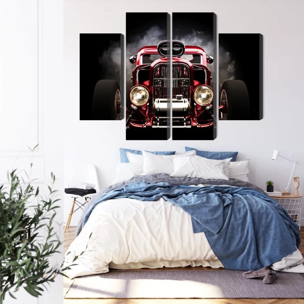 Vícedílný obraz Hot Rod Auto Na Pozadí Kouře Nedostatek Nedostatek Plátno Canvas 160x120