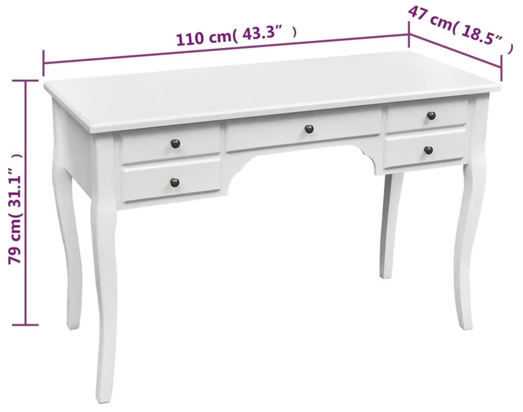 vidaXL Psací stůl ve francouzském stylu se prohnutými nohami a 5 zásuvkami