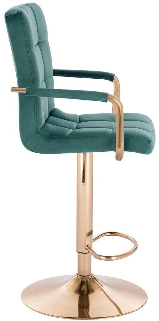 LuxuryForm DESIGN Barová židle VERONA GOLD VELUR na zlaté kulaté podstavě - zelená