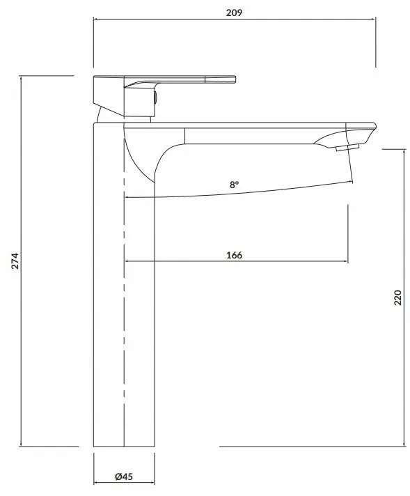 Cersanit Crea, vysoká umyvadlová baterie, černá, S951-332