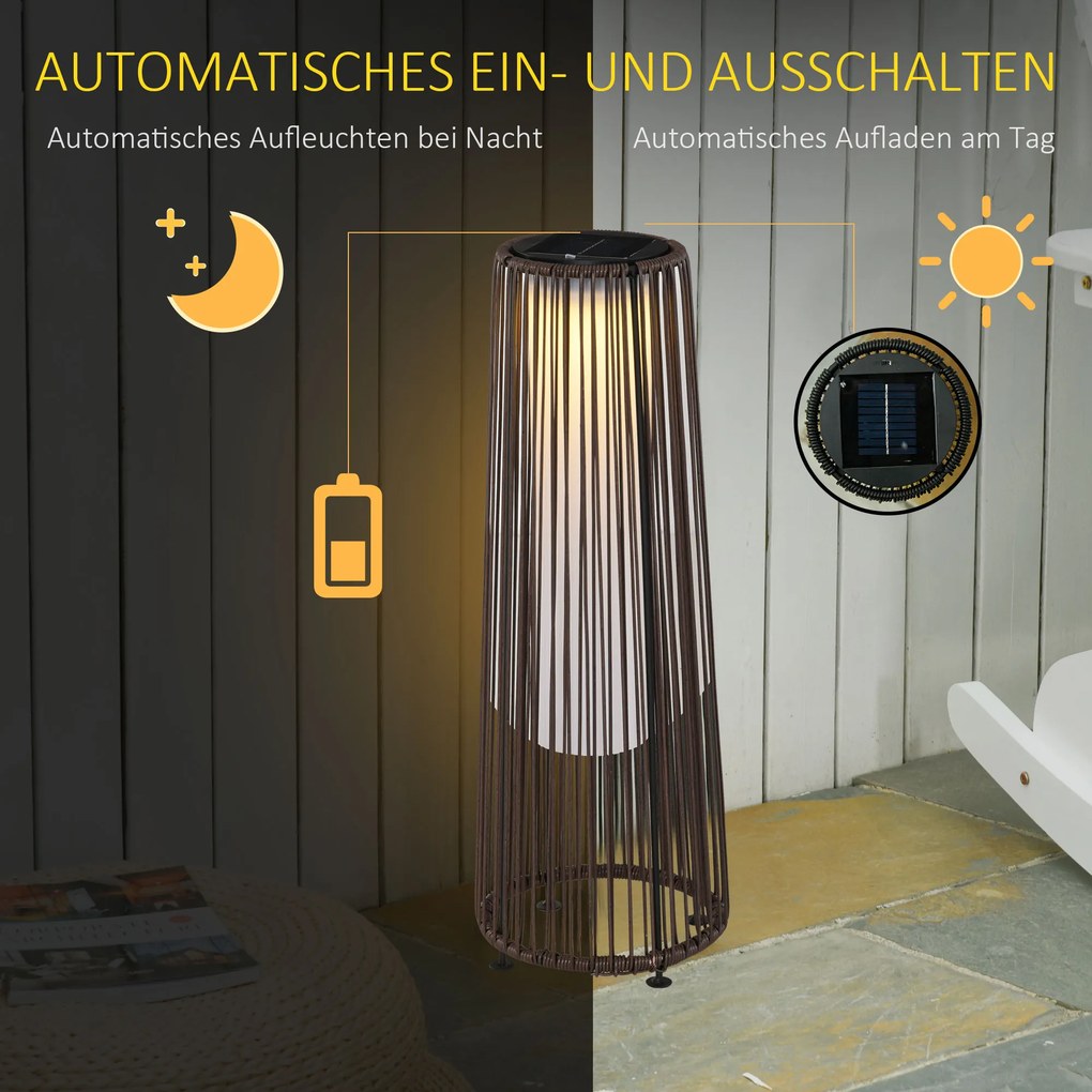 Solární lampa Outsunny, zahradní lampa, ratanové solární světlo, automatické LED, hnědá, 21,5 x 21,5 x 61 cm | Aosom