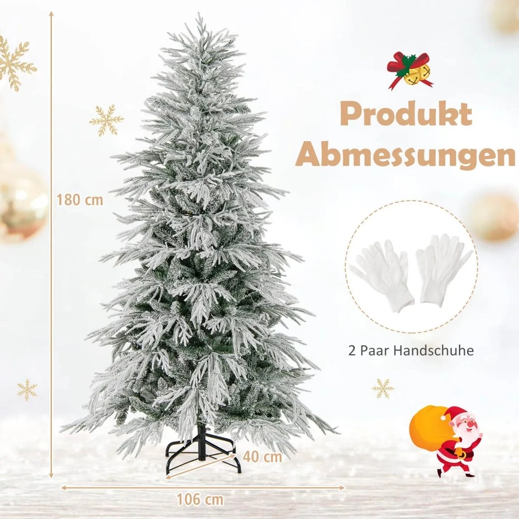Costway 210 cm zasněžený umělý vánoční stromek s 65 kulovými lampami 350 teplá