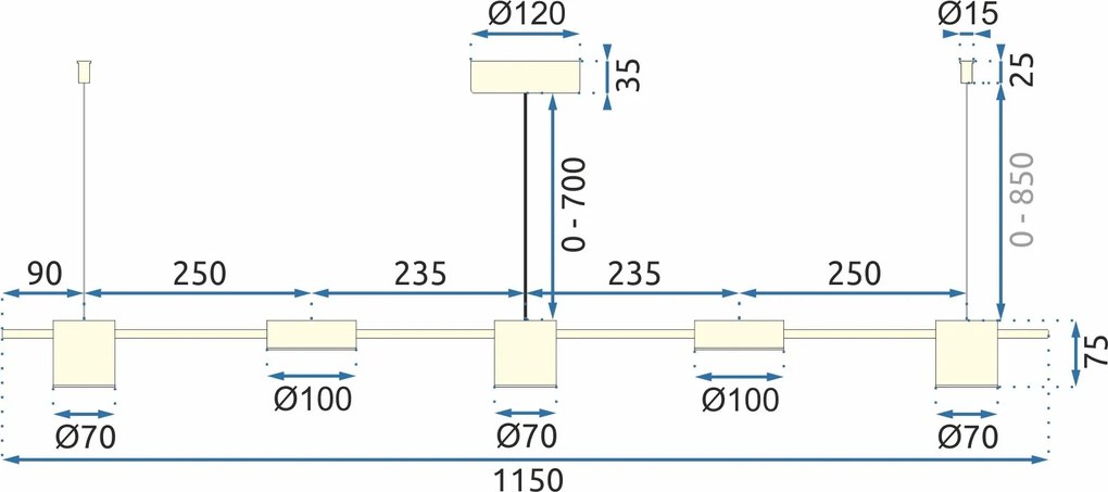 Toolight - LED závěsné svítidlo APP929-5CP, zlatá, OSW-07008