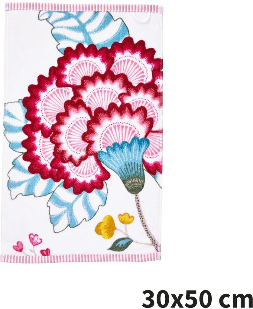 Malý ručník na ruce bilý, květinový vzor, savý ručník do koupelny, 100% bavlněný velur, PiP Studio - 30x50