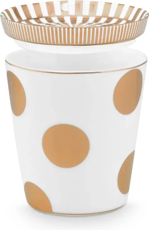 Pip Studio Dot Delight hrnek bez ucha s odkládacím táckem 270ml, bílo-zlatý (hrnek bez ucha z tenkostěnného porcelánu)