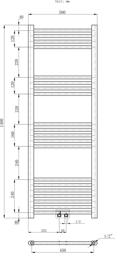 Gamma Erga Simple, topné těleso 1400x500 mm, 551 W, černá, ERG-LAV-SIMP-14050-BK