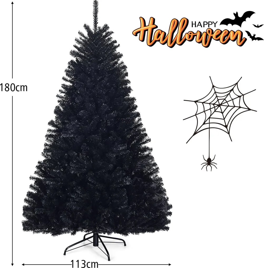 Costway 180 cm vysoký umělý skládací Halloween vánoční stromeček PVC hroty černé