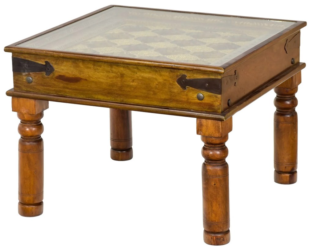 Sanu Babu Konferenční stolek z palisandrového dřeva zdobený mosazí, se sklem, 65x65x50cm