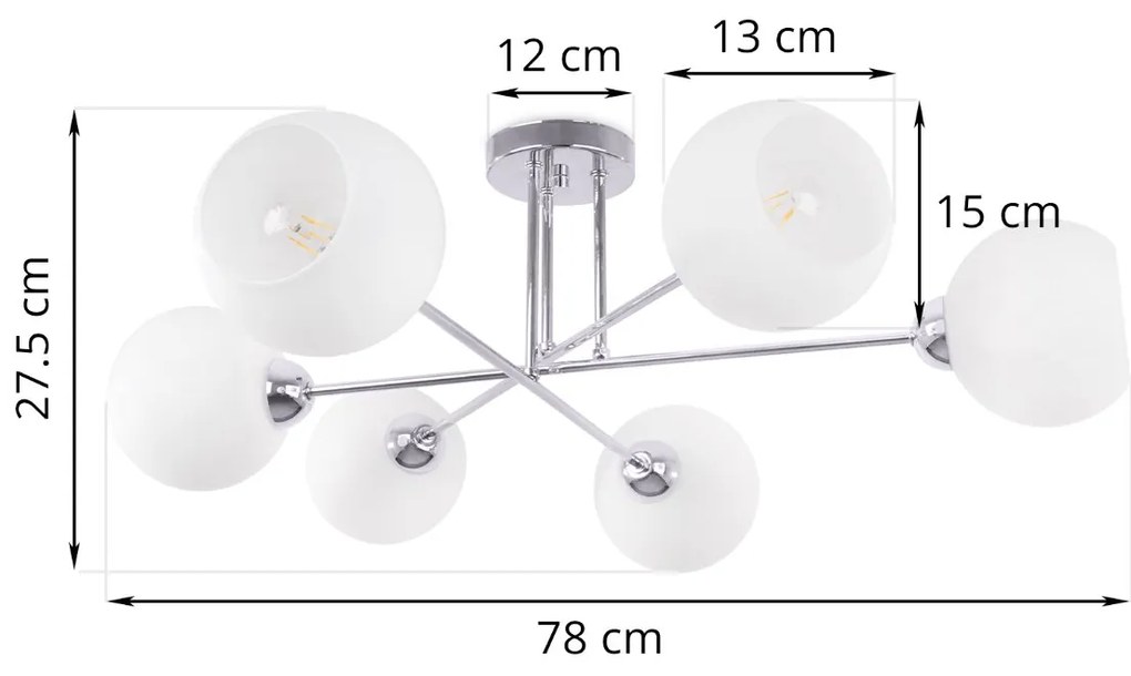 Stropní svítidlo Eliza, 6x bílé skleněné stínítko, CH