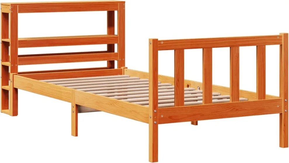 Rám postele s čelem voskově hnědý 100 x 200 cm masivní borovice 3305777