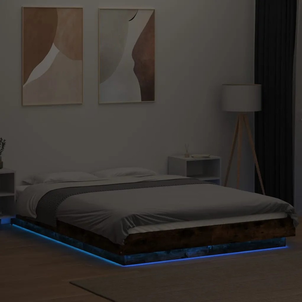 Rám postele s LED osvětlením kouřový dub 120 x 200 cm kompozit 3281109