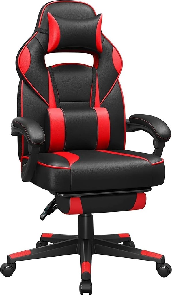 Ergonomická židle, výškově nastavitelná kancelářská židle s podnožkou, černá-červená