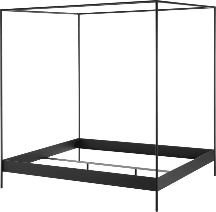Černá ocelová dvoulůžková postel bez čela/s nebesy s roštem 160x200 cm Eton – noo.ma