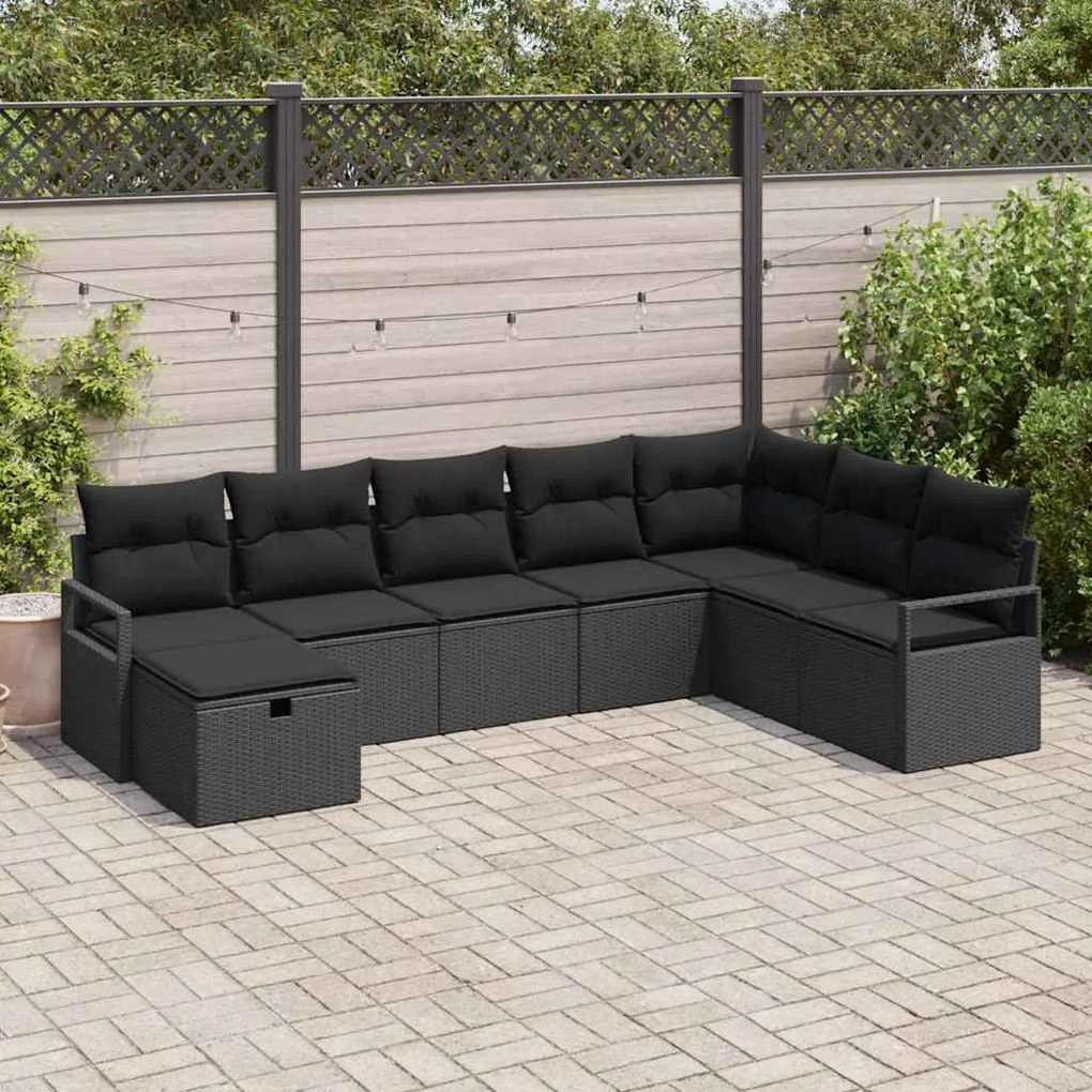 Set pohovek 8 ks 8-Počet míst Černá polyratan 3359232