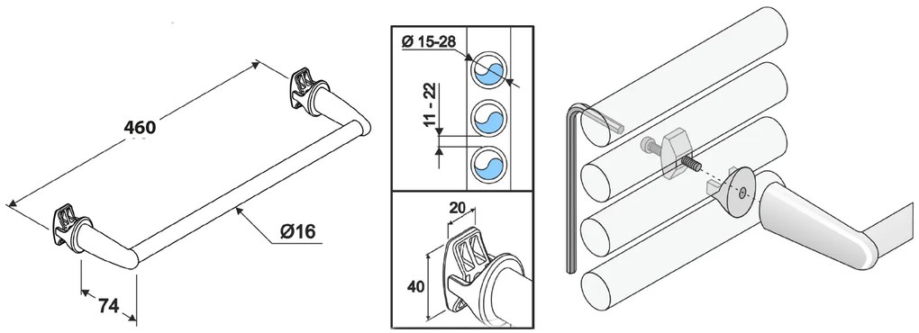 Aqualine IDR-50 sušák ručníků na otopná tělesa 500 mm rovný bílý