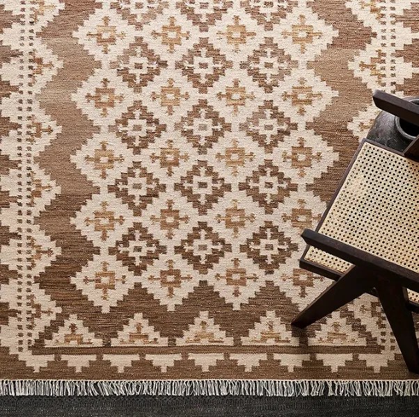 Diamond Carpets India, Ručně vázaný kusový koberec M. Kelim DE 2262 Brown Mix, 160x230, hnědá, chodba / předsíň