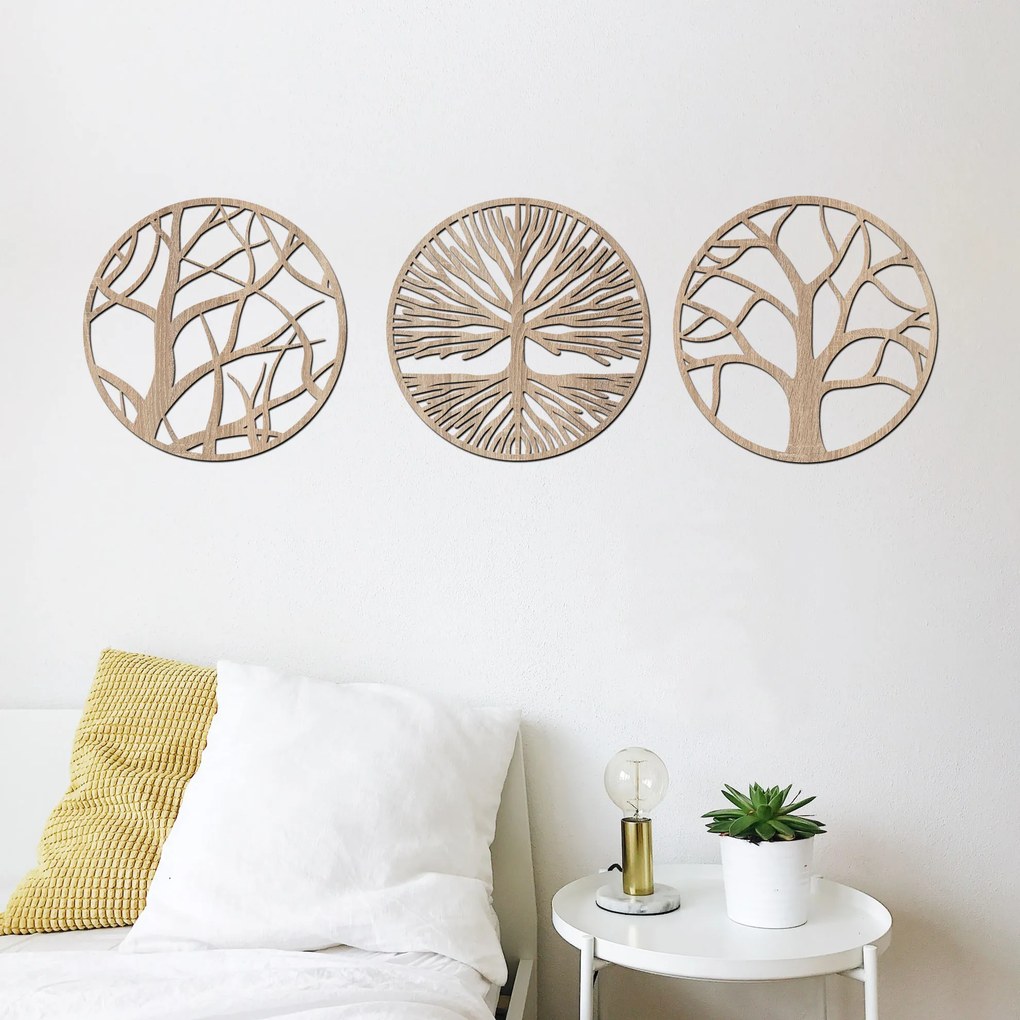 dřevo života Dřevěný obraz 3 stromy na zeď Zvolte rozměr (cm): 95x95, Zvolte barvu dekoru: Antracitová