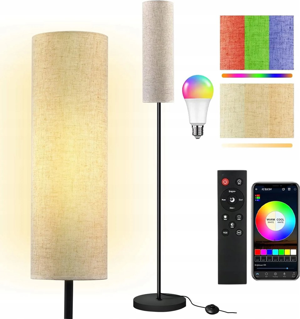 Lampa Podlahová Stojící Lampa Rgb E27 173 CM Loft Na Čtení Kovová