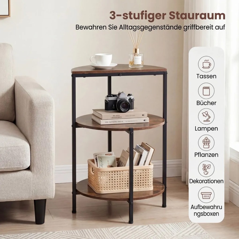 Costway Kulatý 3 poschoďový odkládací stolek průmyslový s kovovým rámem