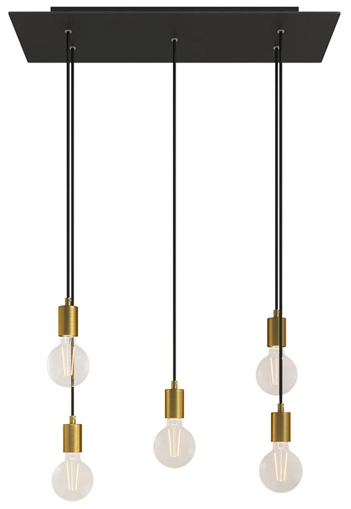 creative cables Závěsná lampa s 5 světly, s obdélníkovým XXL baldachýnem Rose-one, textilním kabelem a kovovými komponenty Barva: Hladký mosazný dibond