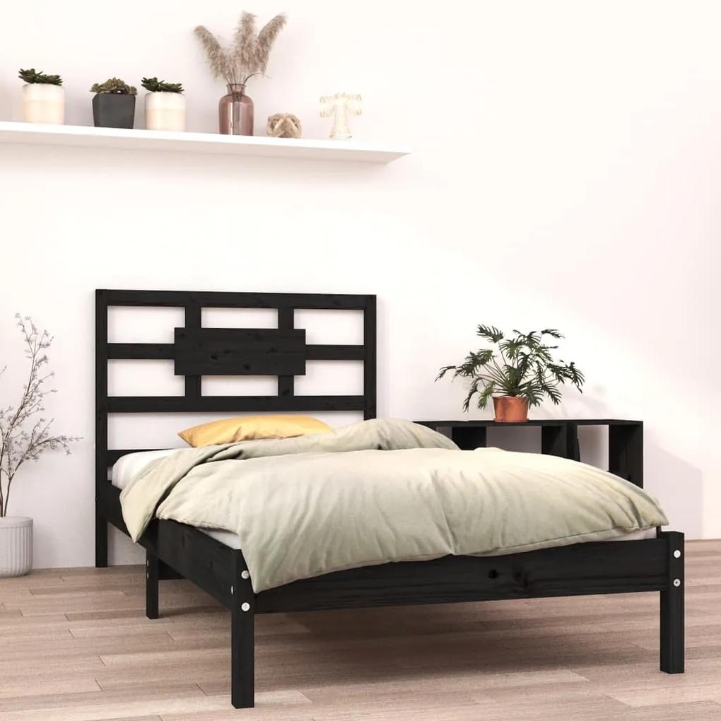 Rám postele černý masivní dřevo 100 x 200 cm,  3105659