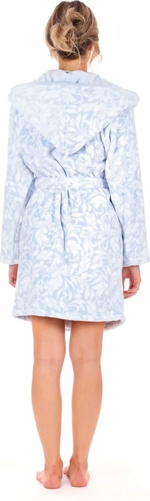 Krátký dámský župan s kapucí Flora ledově modrá 48 56 5203 - XXL
