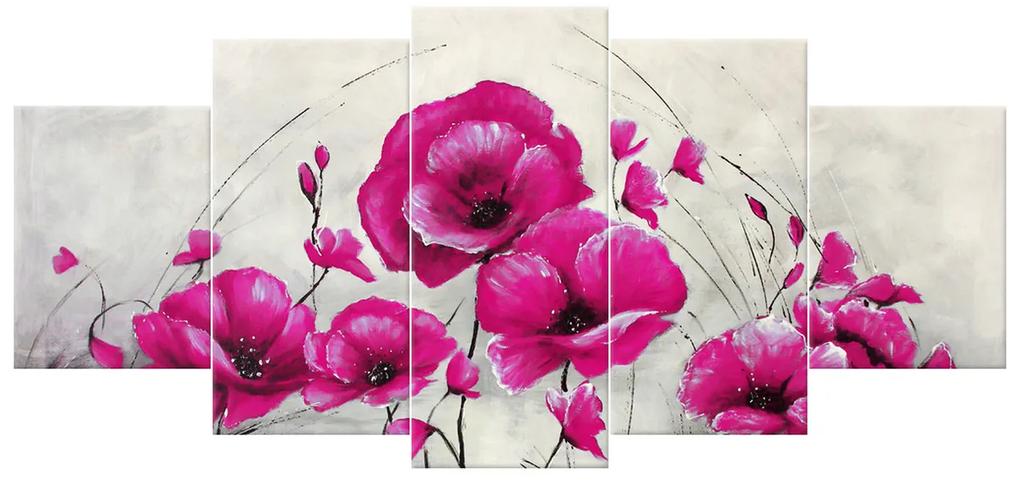 Gario Ručně malovaný obraz Růžové Vlčí máky - 5 dílný Rozměry: 150 x 105 cm