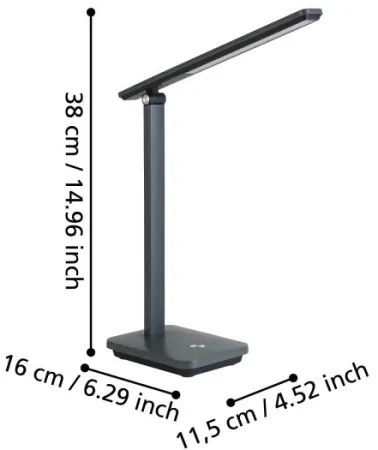 Eglo 900957-LED Stmívatelná nabíjecí stolní lampa INIESTA 3,6W/5V 1800mAh šedá