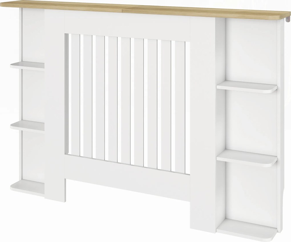 HOMCOM kryt radiátoru s policemi, kryt radiátoru z MDF, moderní lamelový design pro obývací a ložní pokoj, 124 x 19 x 83 cm, bílá