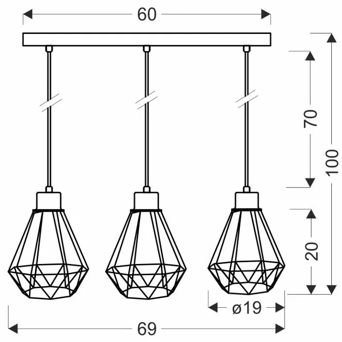 Candellux Černo-zlatý závěsný lustr Primo pro žárovku 3x E27