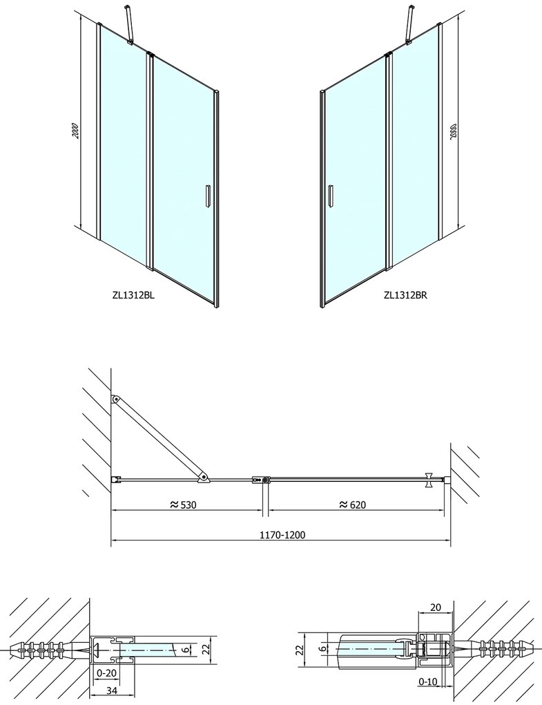 Polysan, ZOOM LINE BLACK sprchové dveře 1200mm, čiré sklo, ZL1312B