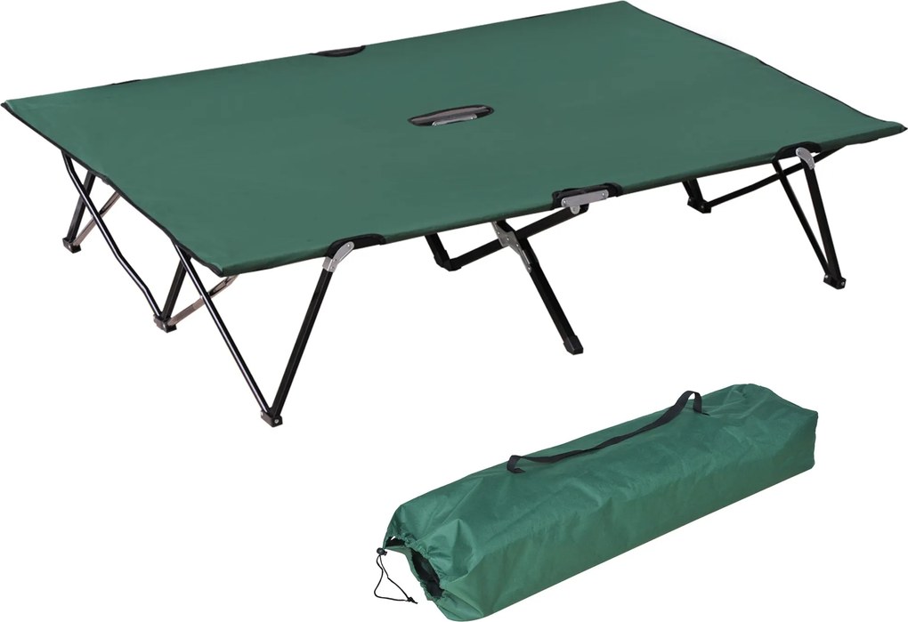 Skládací kempovací postel Outsunny pro 2 osoby s nosností až 136 kg, ocel, Oxford, zelená+černá, 193 x 125 x 40 cm | Aosom