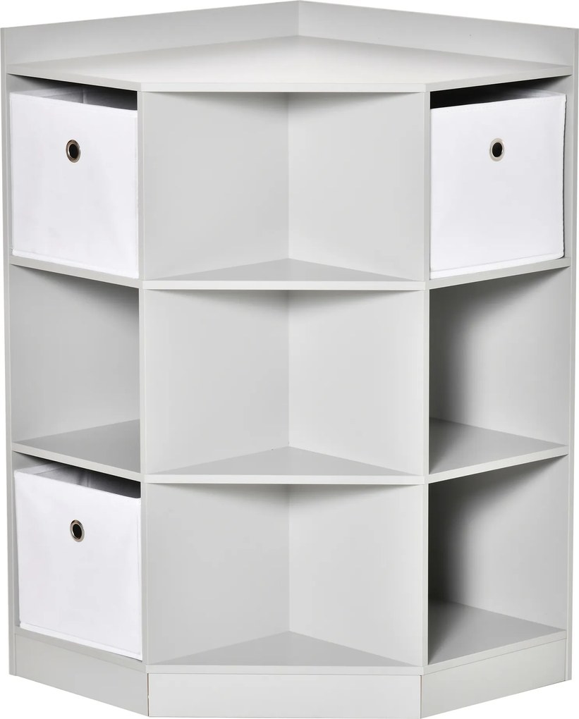 HOMCOM Dětská rohová police se 3 úložnými boxy - Dětská police na hračky pro děti ve věku 3-12 let, Šedá, 57,4 x 57,4 x 94 cm