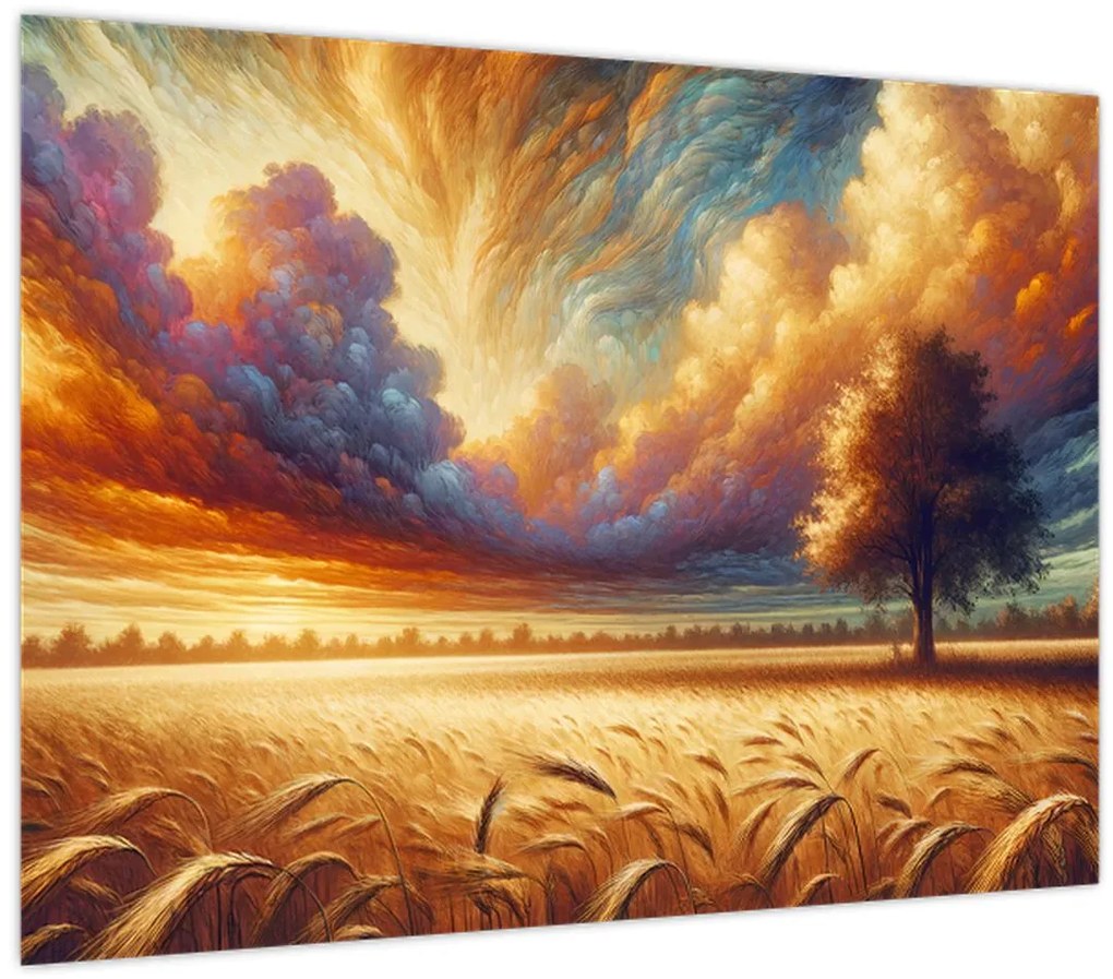 Skleněný obraz - Strom v poli (70x50 cm)
