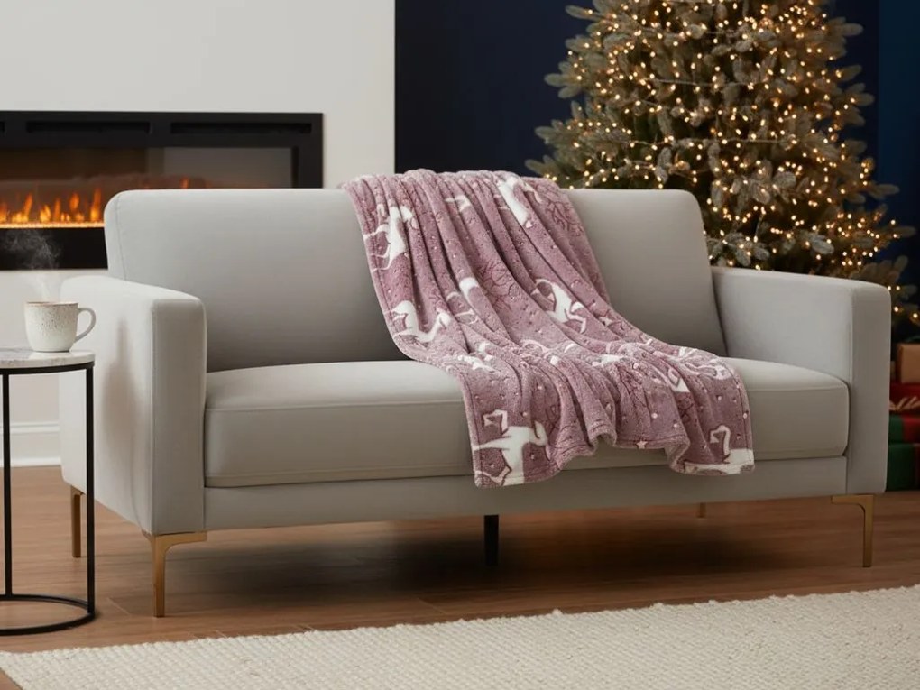Svítící vánoční mikroplyšová deka STAR DEER, červená Rozměr: 150 x 200 cm