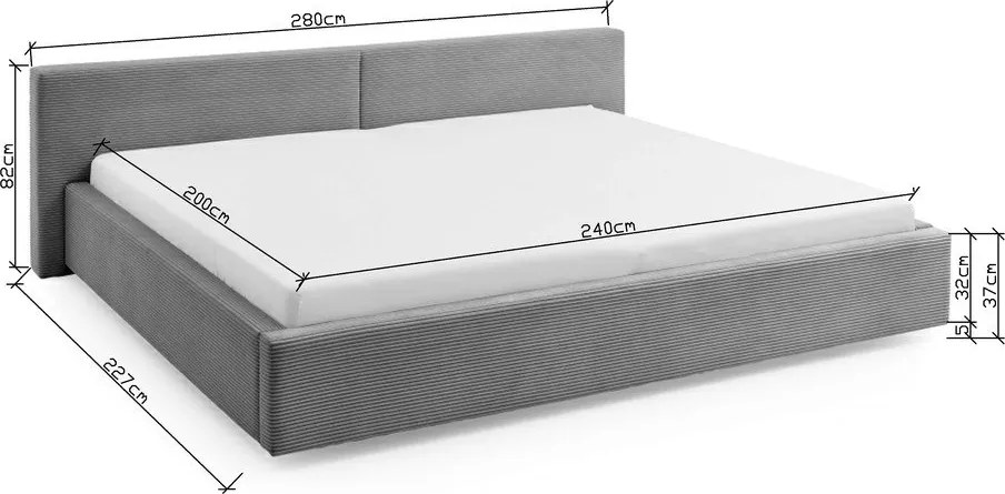 Světle šedá čalouněná dvoulůžková postel s úložným prostorem s roštem 200x240 cm Cube – Meise Möbel
