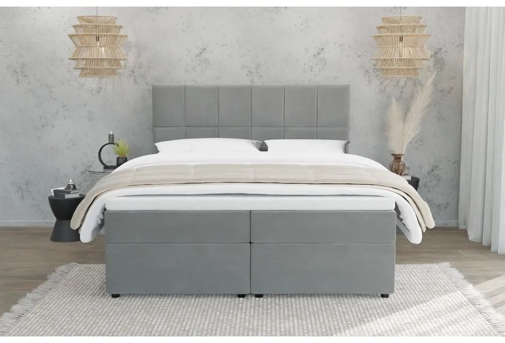 Světle šedá boxspring postel s úložným prostorem 180x200 cm Flip – Ropez