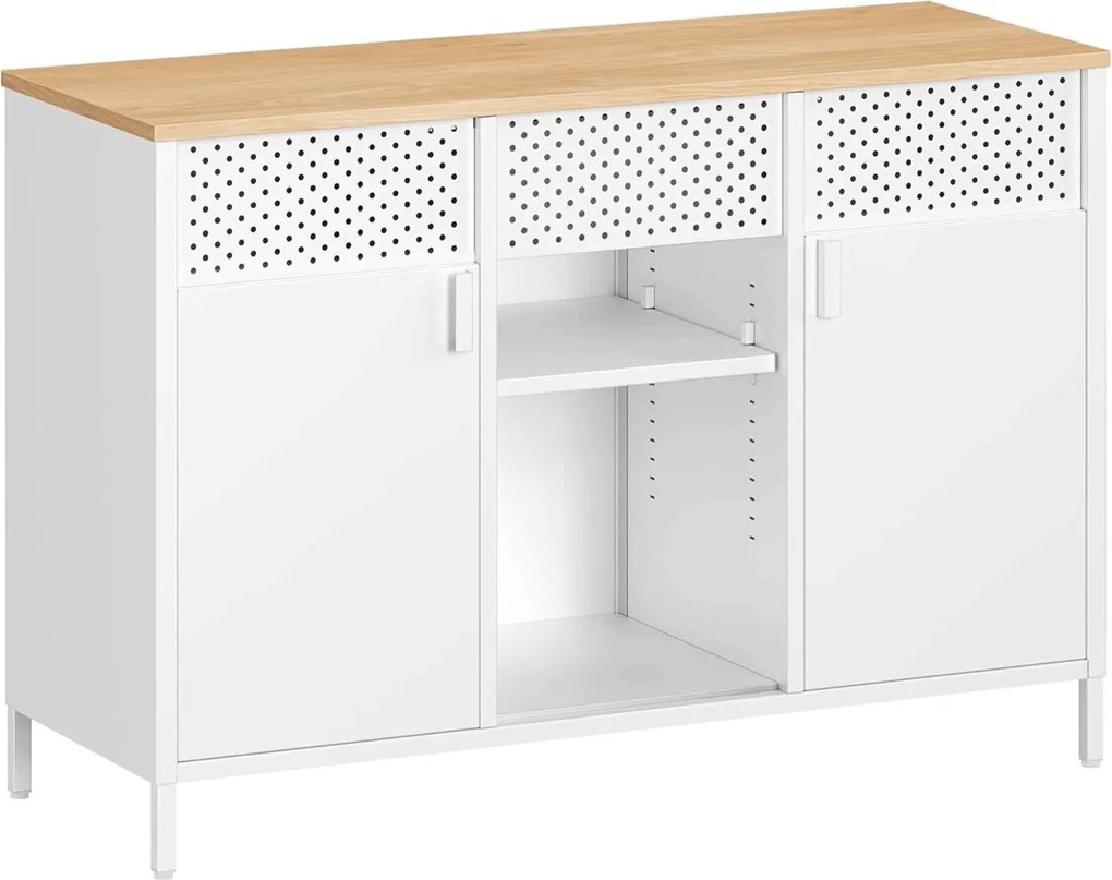 Komoda 110x40x76cm, kov, bílá, AUK-E1420 WT