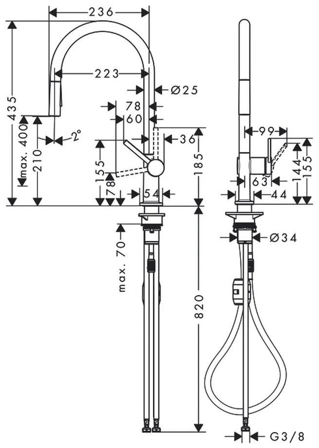 Hansgrohe Talis M54 - Páková kuchyňská baterie 210, Eco, vytahovatelná sprška, 2jet, chrom 72842000