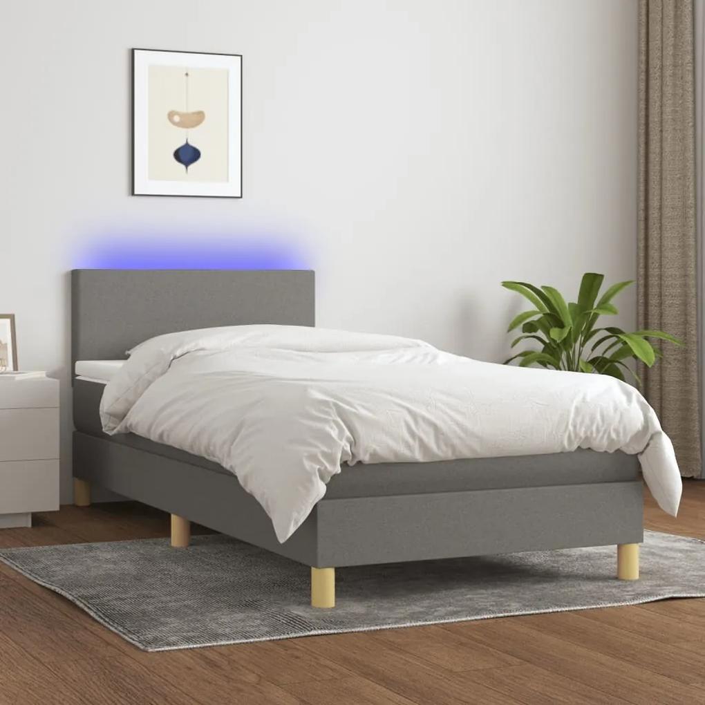 vidaXL Box spring postel s matrací a LED 100x200 cm textil [3133539] Barva: Tmavě šedá