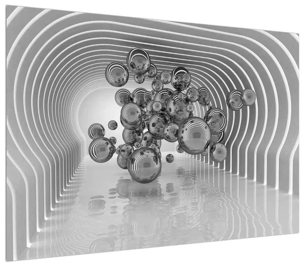 Abstraktní černobílý obraz - bubliny (100x70 cm)