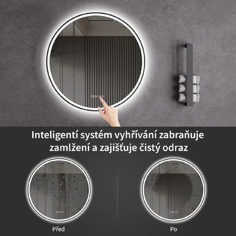 CERANO - Koupelnové LED zrcadlo Rivo, kovový rám - černá matná - Ø 80 cm