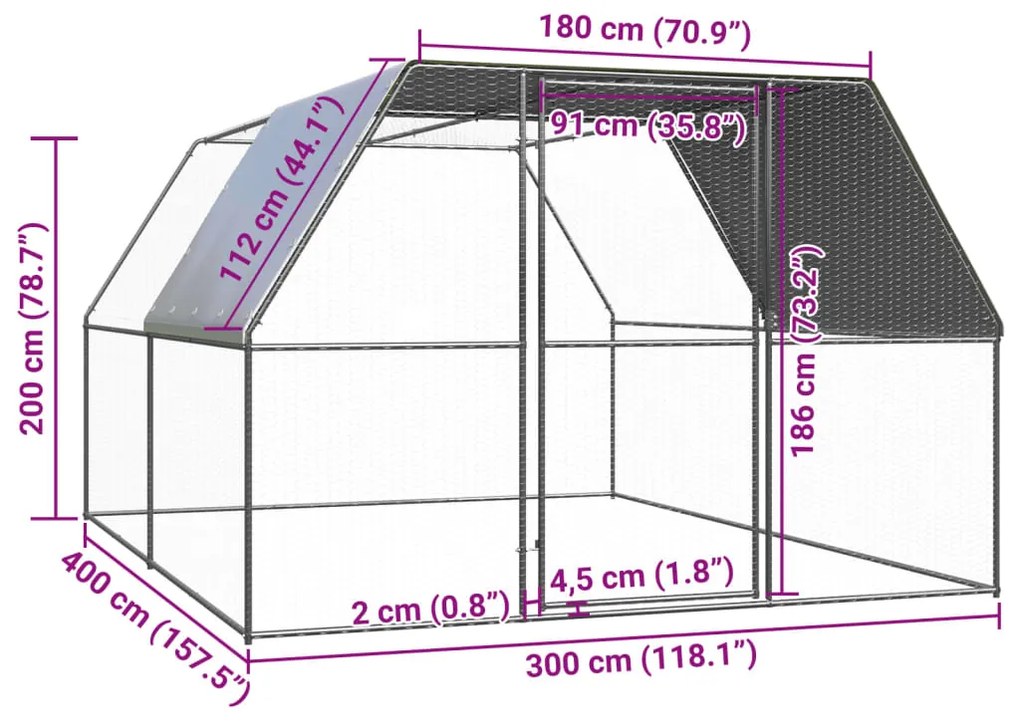 vidaXL Marketos Venkovní klec pro kuřata 3 x 4 x 2 m pozinkovaná ocel