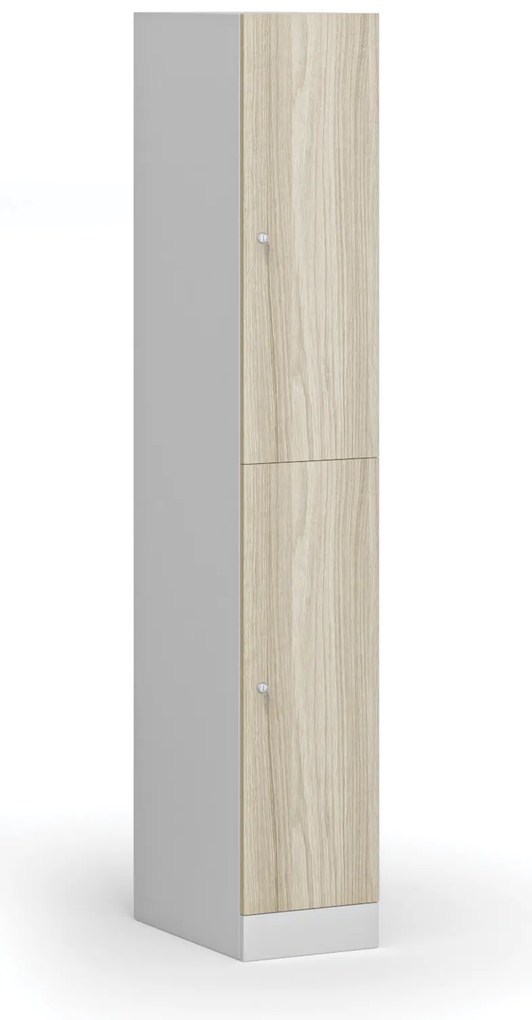 Šatní skříňka S1 s úložnými boxy, 2 boxy, 1850 x 300 x 500 mm, cylindrický zámek, laminované dveře, dub přírodní